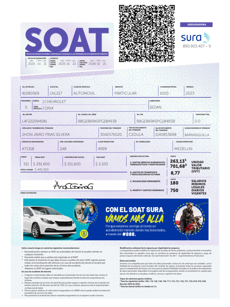 Formato soat | PDF | Seguro de vehículo | Póliza de seguros