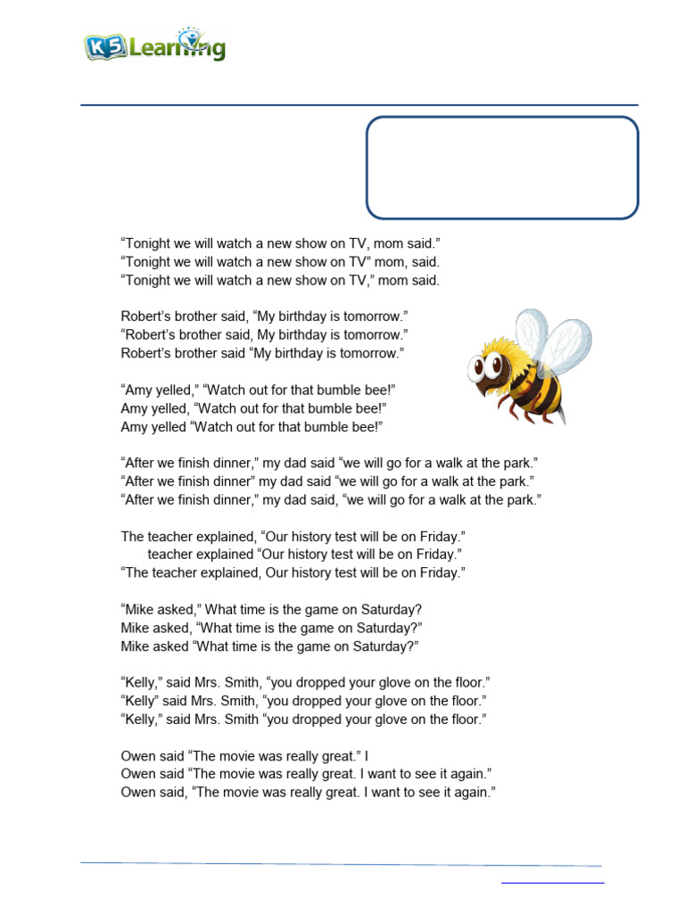 Grade 4 Dialogue Punctuation Worksheet | PDF | Orthography | Notation