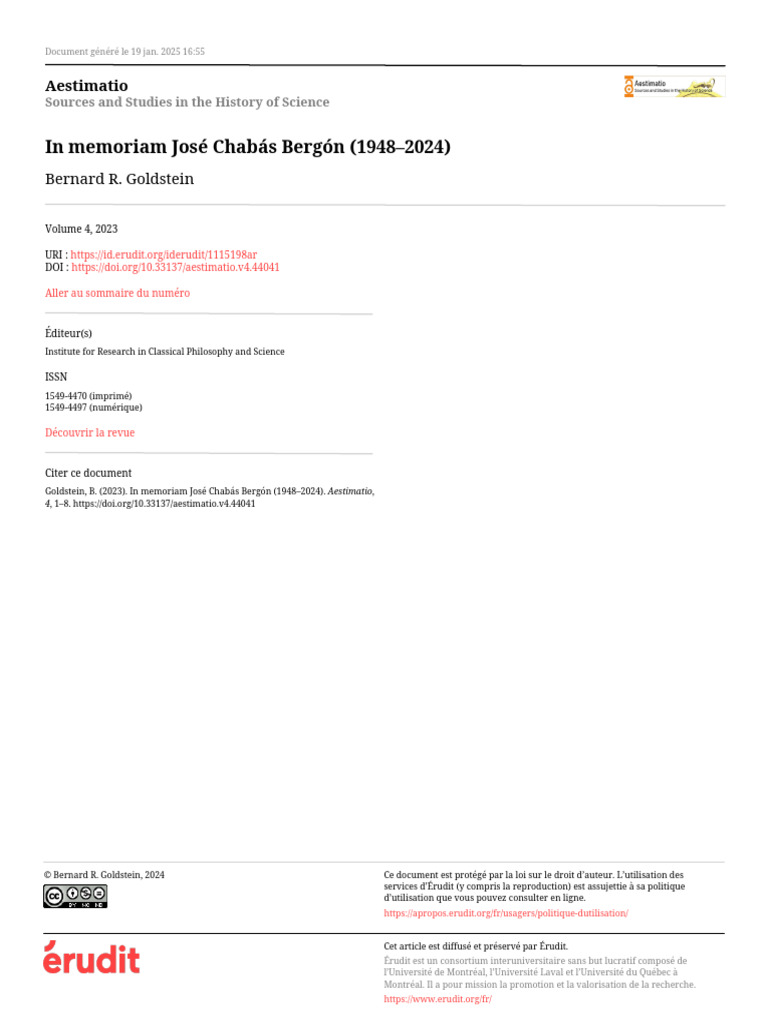 In Memoriam José Chabás Bergón (1948-2024) : Bernard R. Goldstein | PDF ...