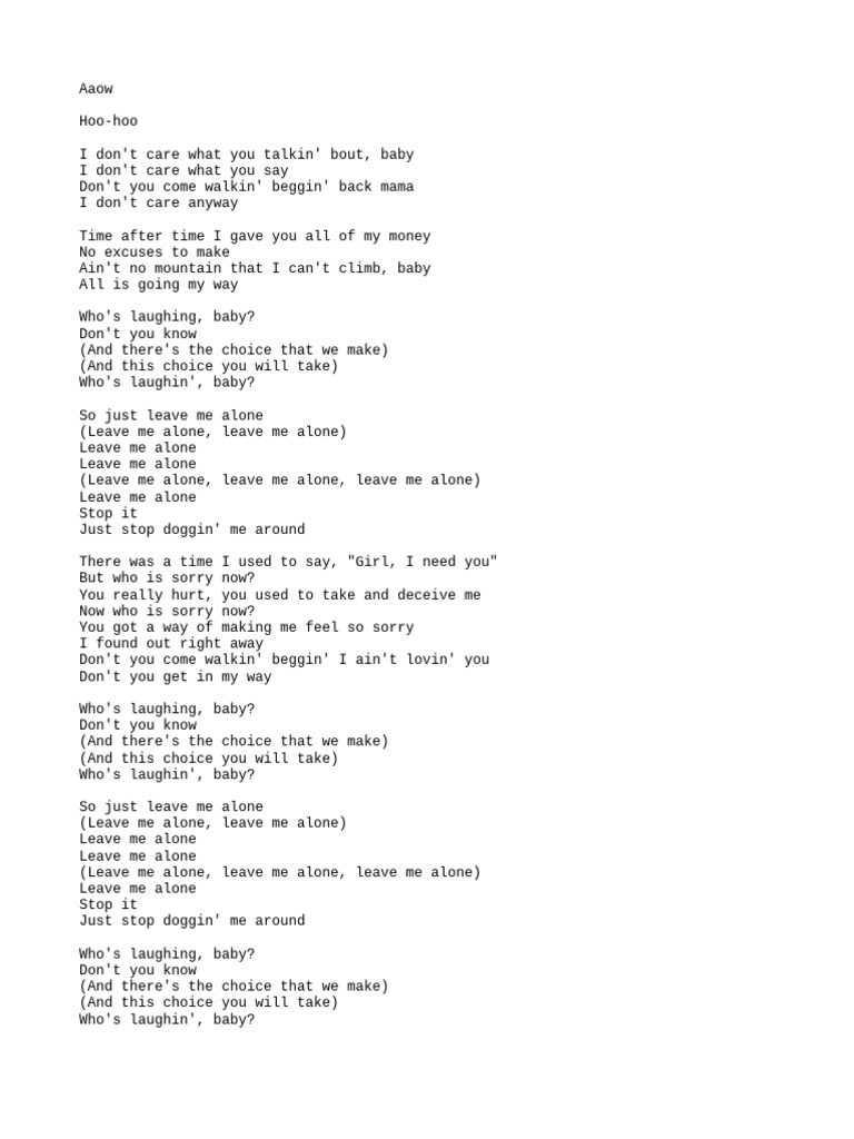 "Leave Me Alone: A Heartbreak Anthem" | PDF