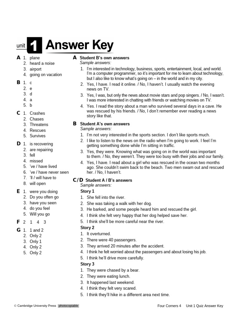 Four Corners Second Edition - Level 4 - Q01 - Key | PDF