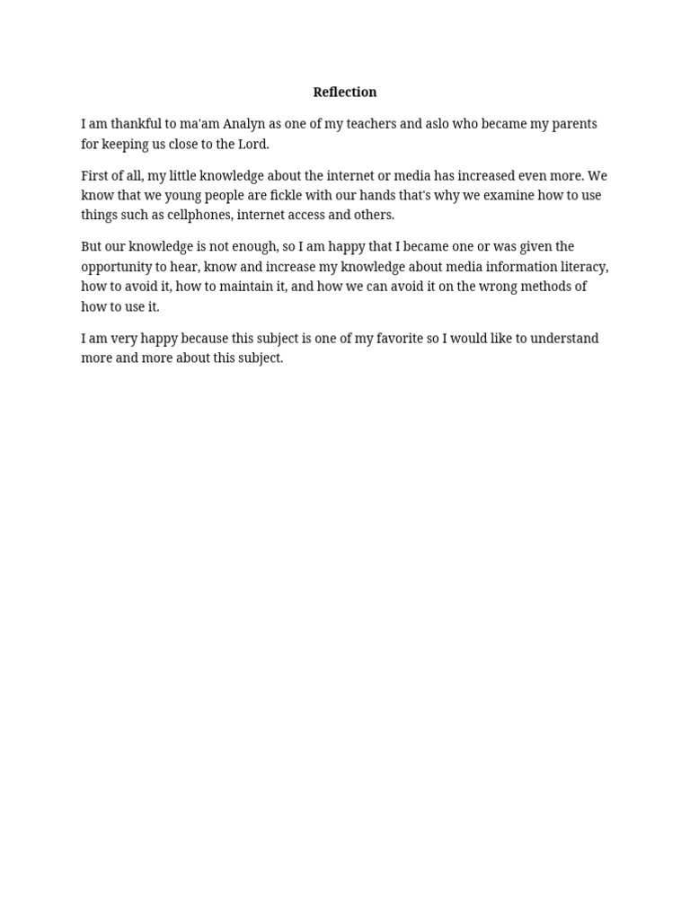 Grateful Reflection on Media Literacy | PDF