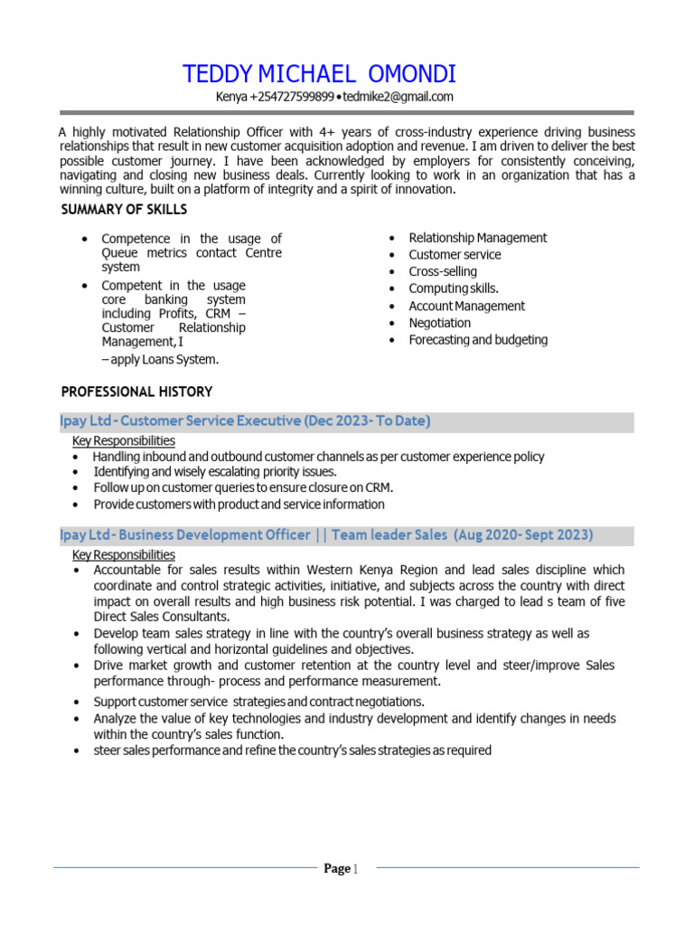 CV - Omondi | PDF | Sales | Customer Relationship Management