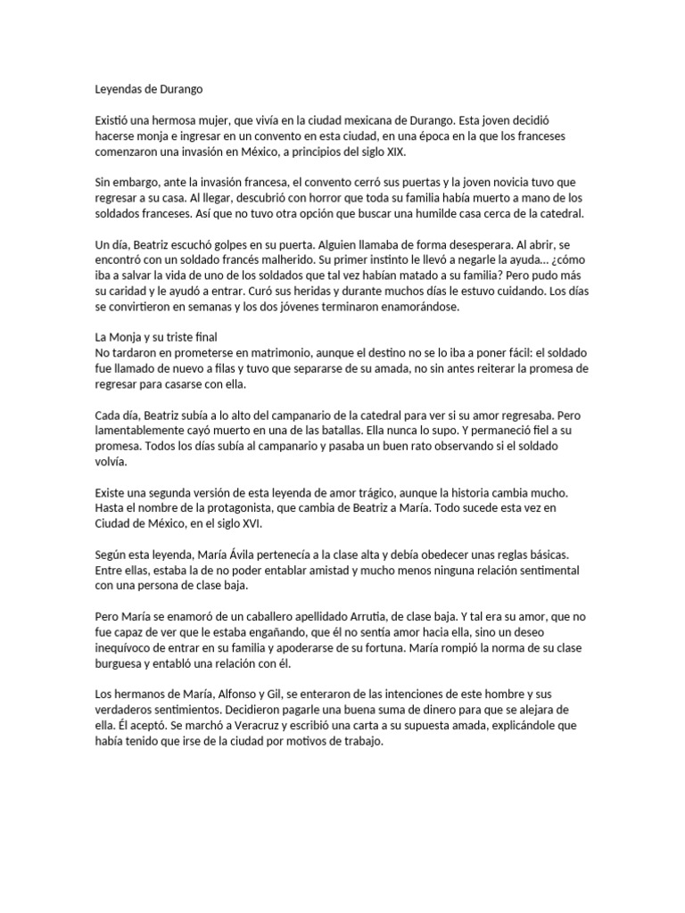 Leyendas de Amor Trágico en Durango | PDF | Amor