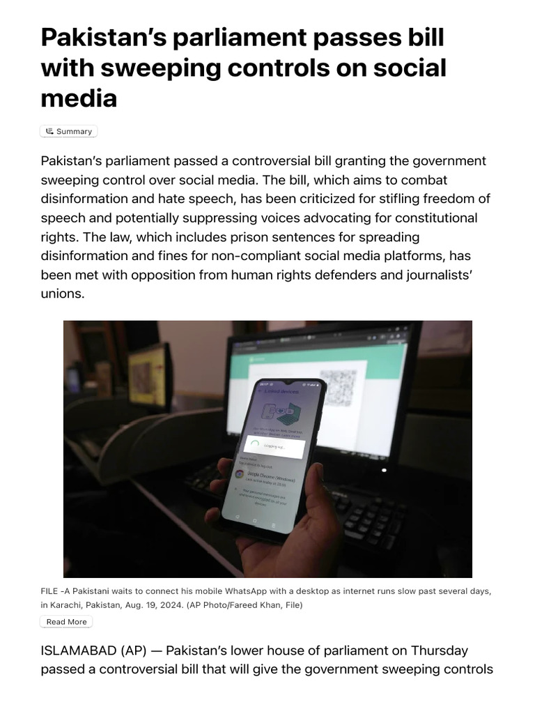 Pakistan's Parliament Passes Bill With Sweeping Controls on Social ...