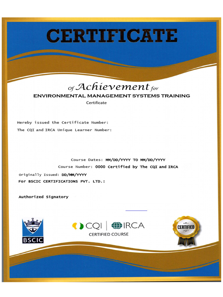 SAMPLE 3 - ISO 14001 IRCA ACHIEVEMENT | PDF