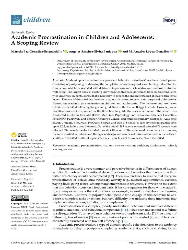 AB #10 Academic Procrastination in Children and Adolescents - A Scoping ...