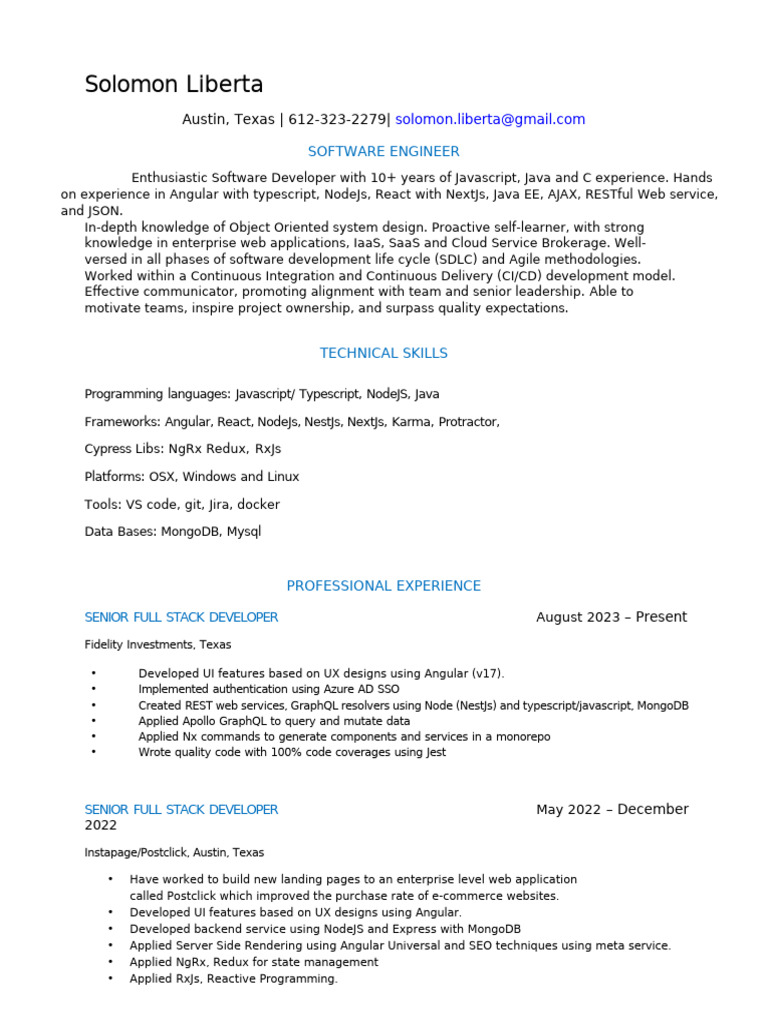 Resume-Solomon Liberta Jan 2025 | PDF | Software Development Process | Software Engineering