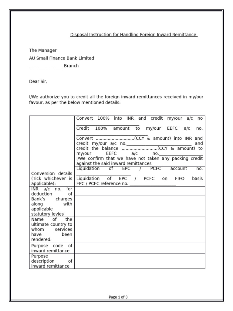 Disposal Instruction For Handling Foreign Inward Remittance | PDF ...