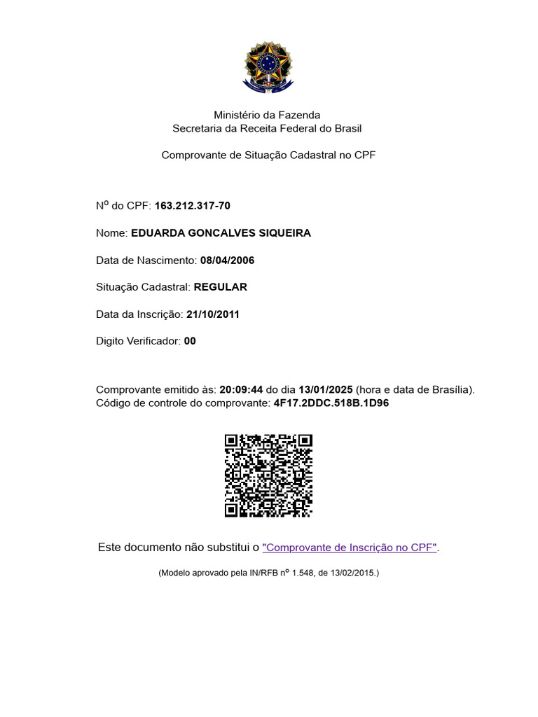 Comprovante de Regularidade CPF | PDF
