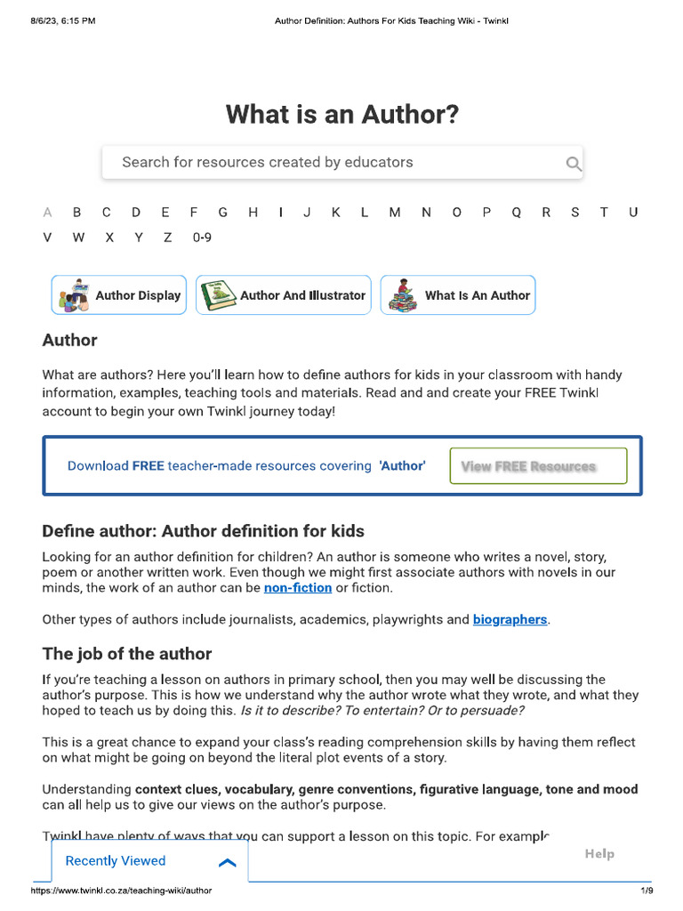 Author Definition_ Authors For Kids Teaching | PDF