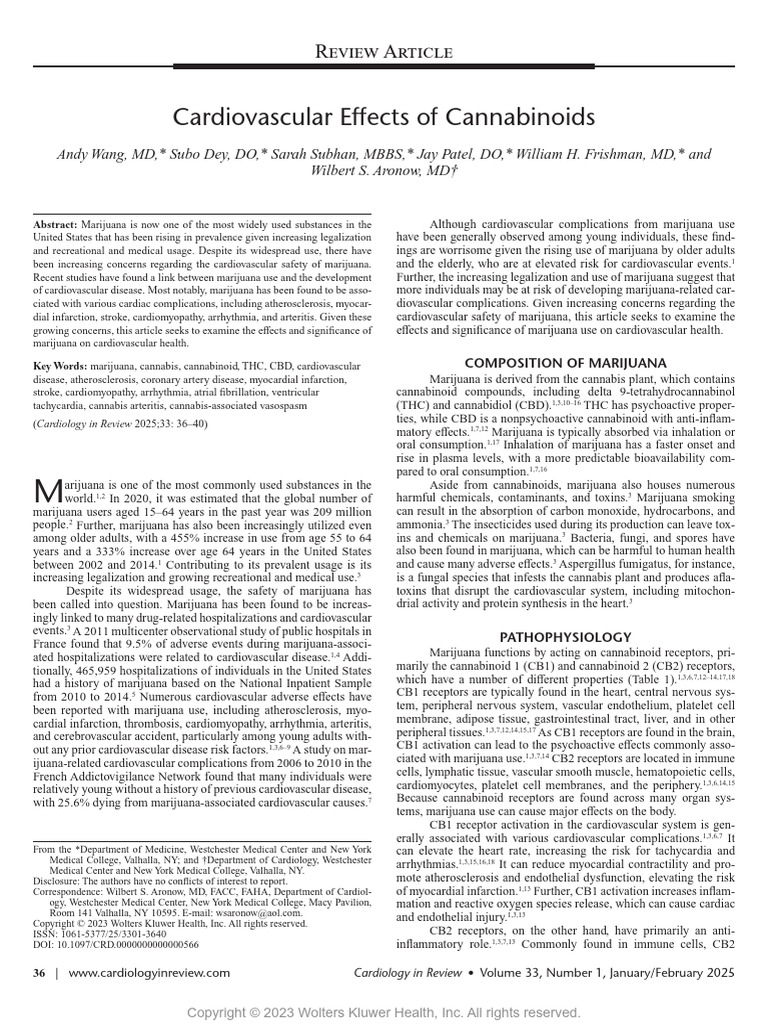 Cardiovascular Effects of Cannabinoids. | PDF | Cannabis (Drug ...