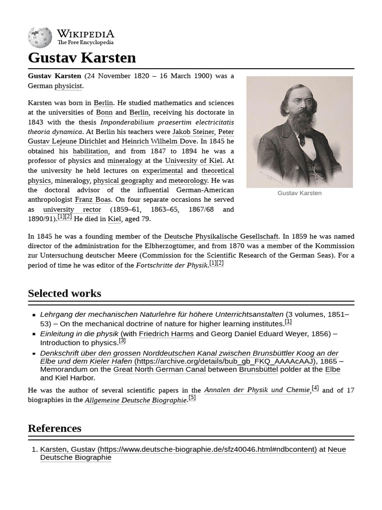 Gustav Karsten: German Physicist Bio | PDF
