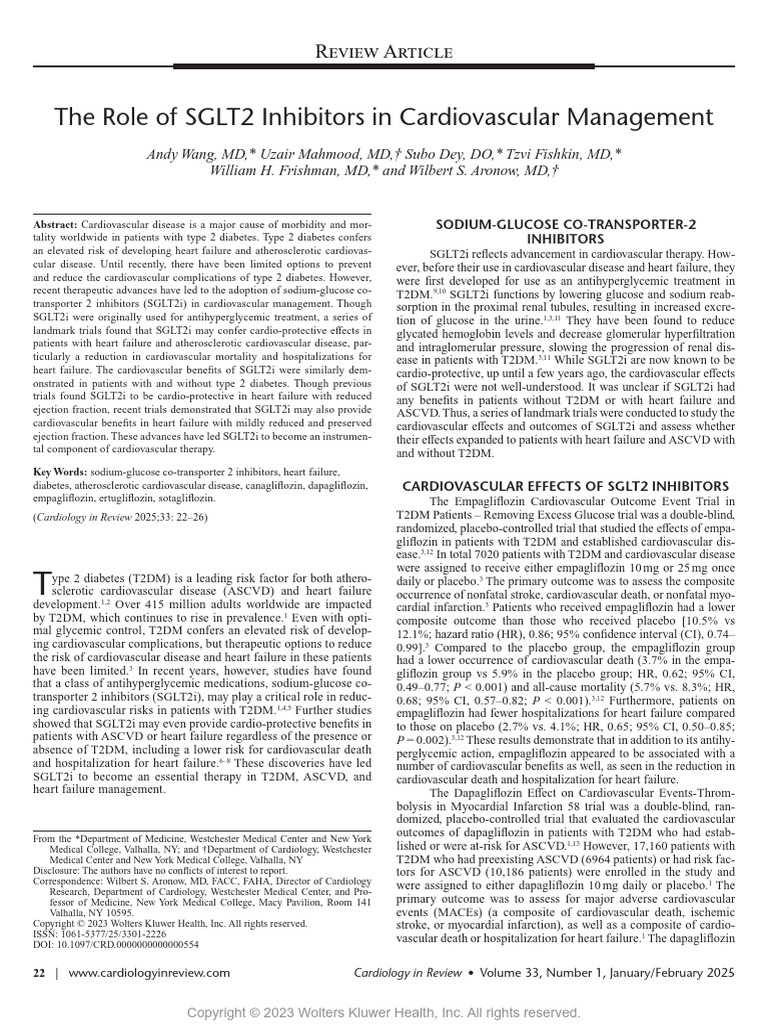 The Role of SGLT2 Inhibitors in Cardiovascular Management. | PDF ...