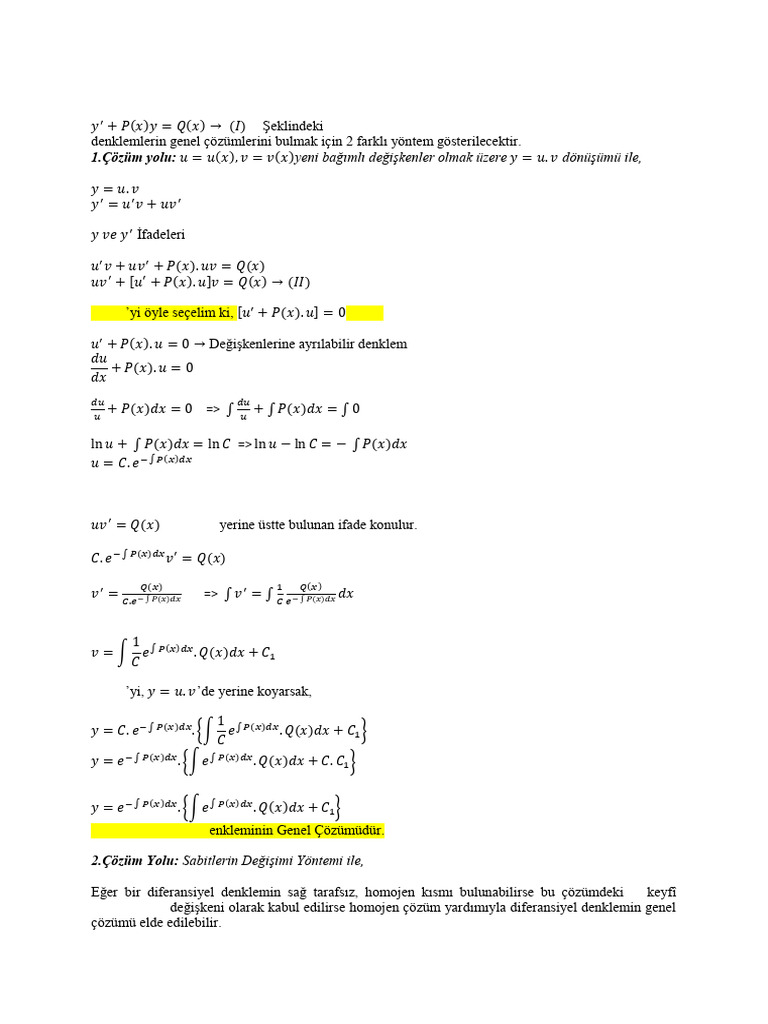 3konu (2) - Lineer Diferansiyel Denklemler | PDF