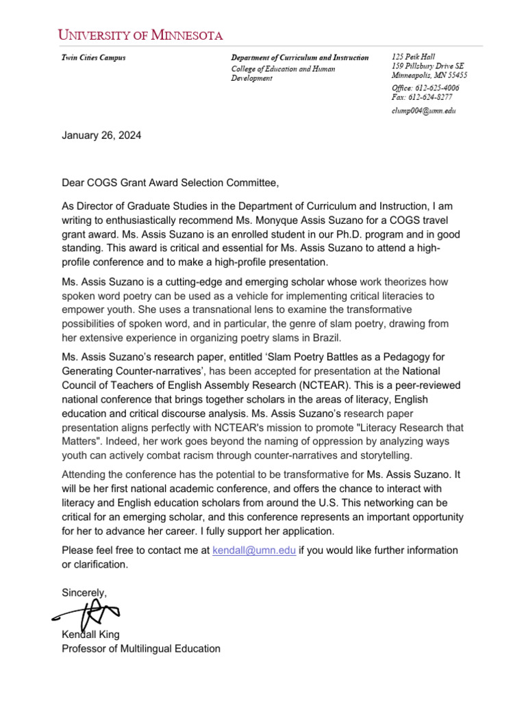 Letter_COGS_Monyque | PDF | Human Communication | Learning