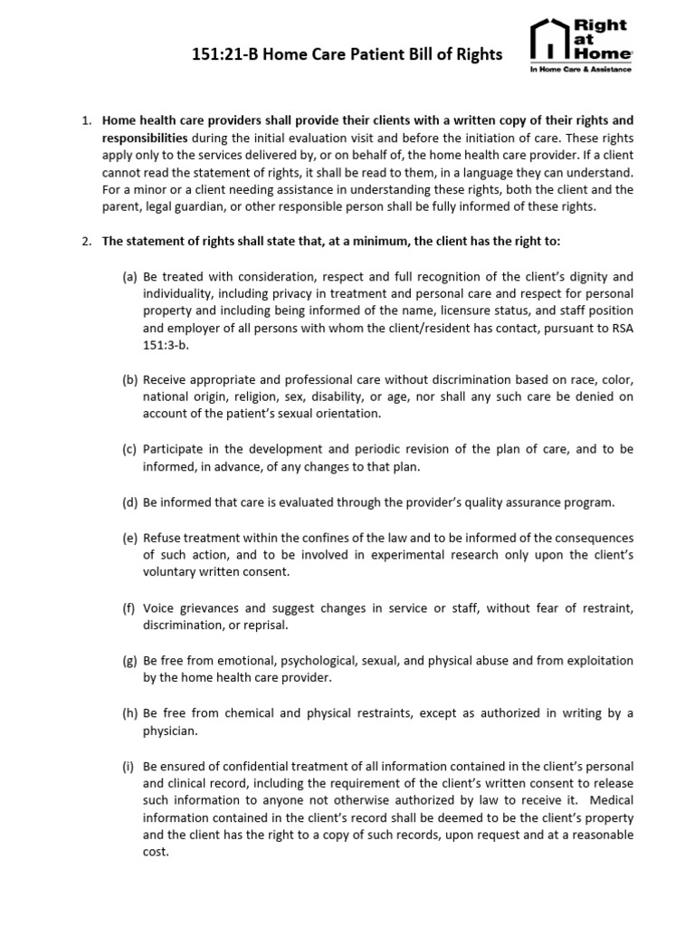 Home Care Patient BIll of Rights PDF | PDF | Patient | Consent