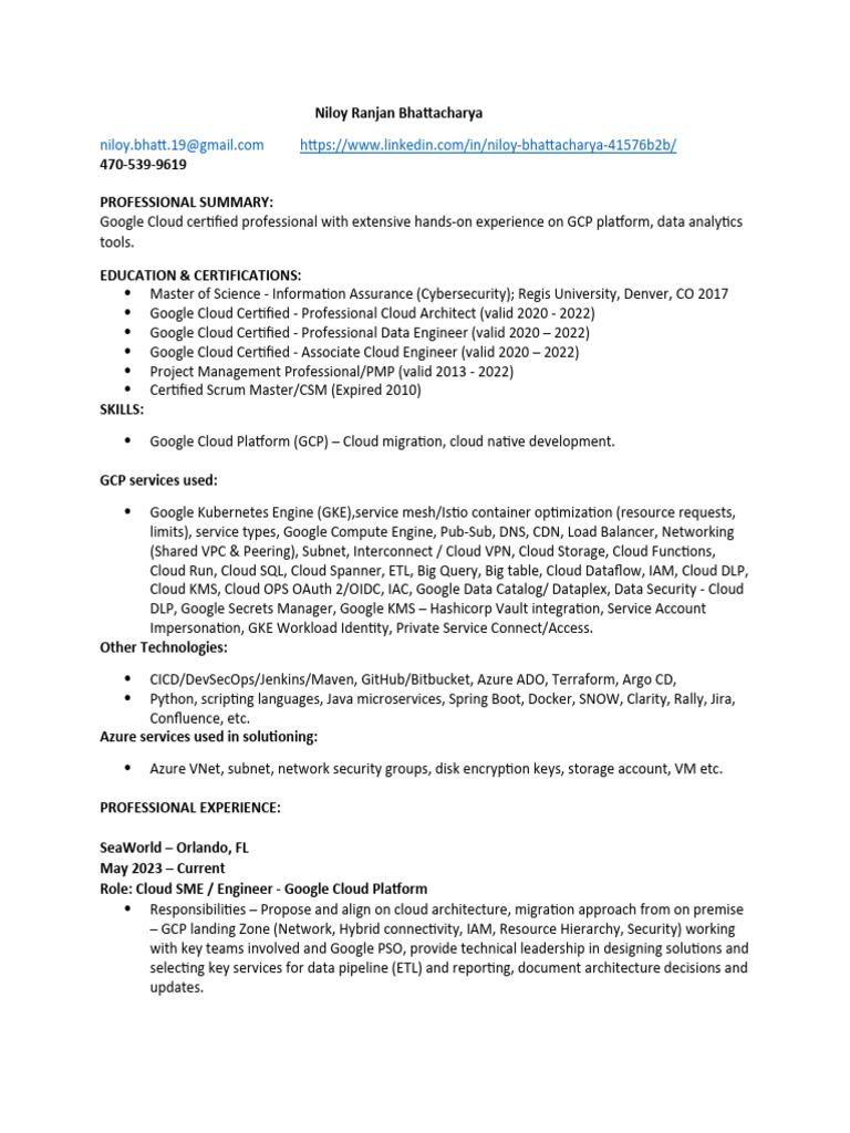 Niloy Ranjan Bhattacharya | PDF | Cloud Computing | Apache Spark