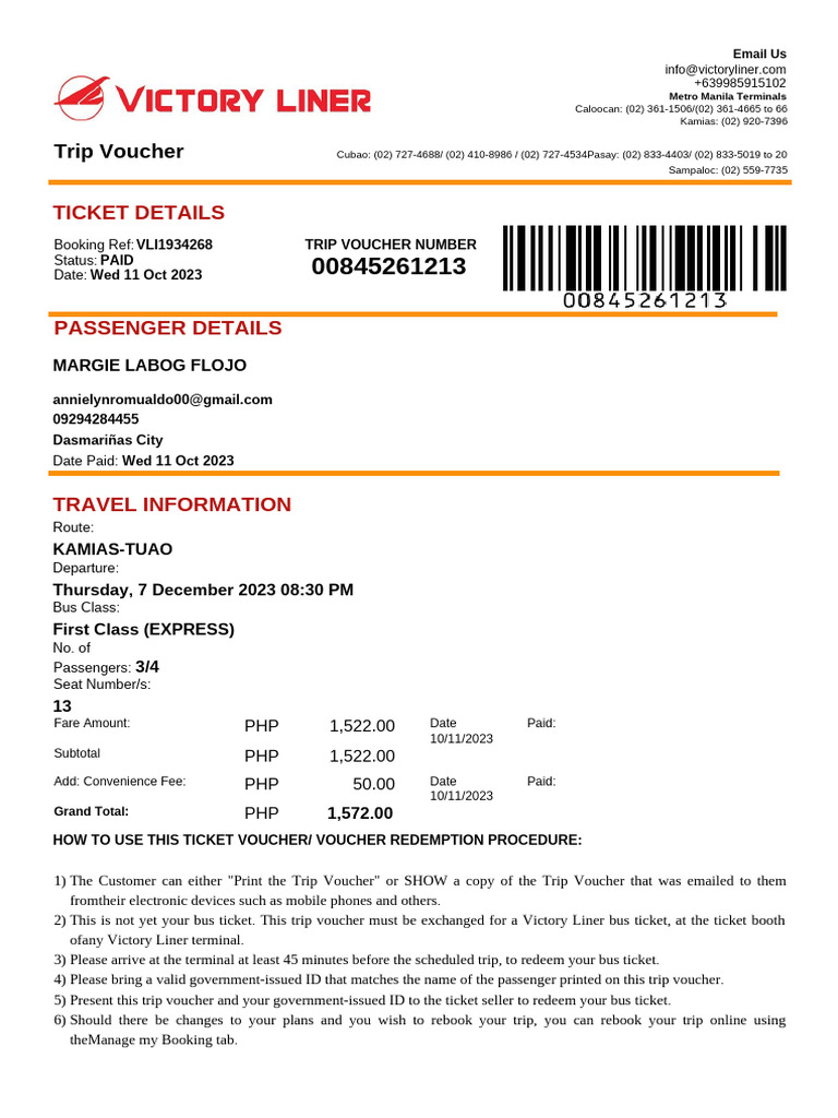 Pasay Fare Details for Victory Liner | PDF | Credit Card | Transport