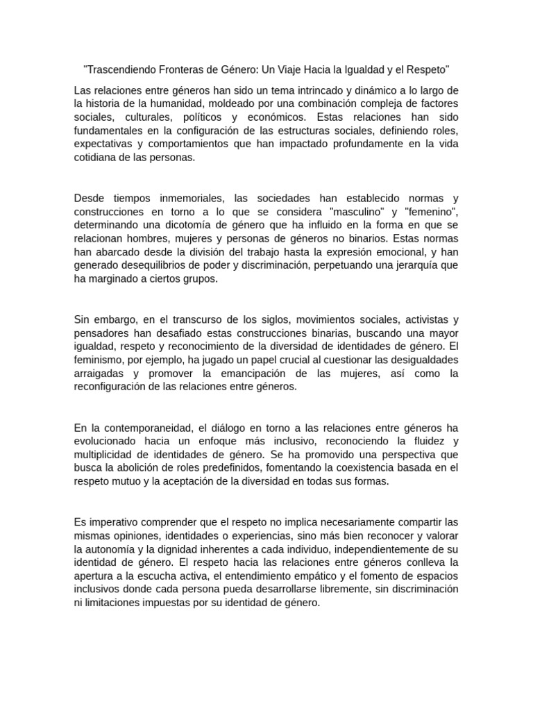 Igualdad de Género: Un Camino Hacia el Respeto | PDF | Estudios de ...