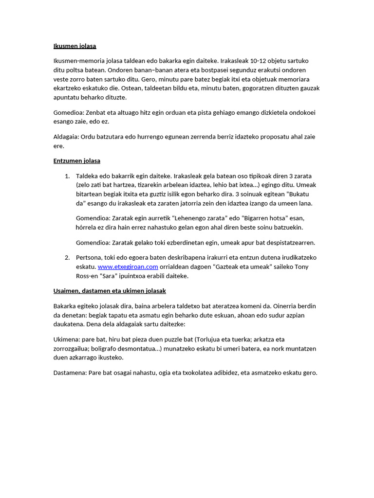 Zentzumen Jolasak | PDF