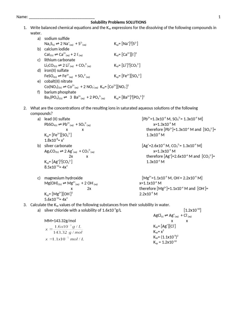 Solubility and Ksp Calculations Guide | PDF | Hydroxide | Carbonate