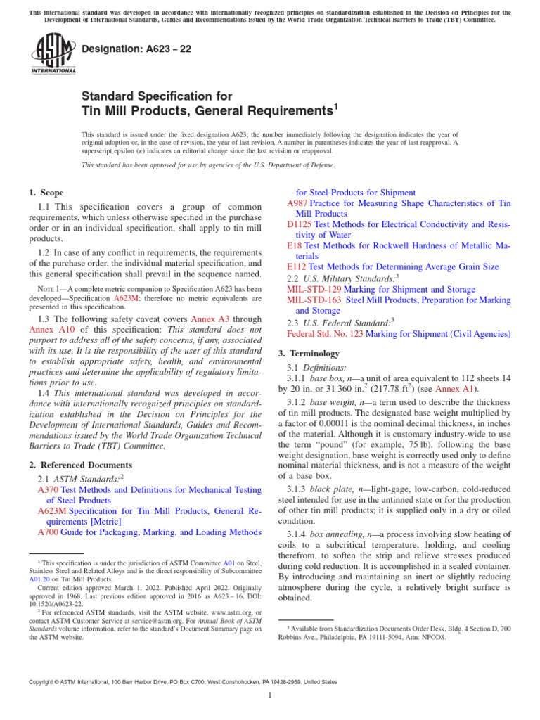 Astm 623 | PDF | Rolling (Metalworking) | Steel