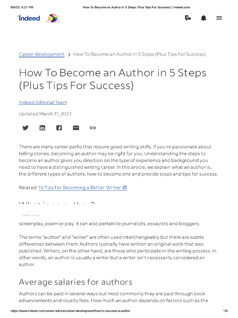 How To Become An Author in 5 Steps (Plus Tips For Success) - Indeed | PDF