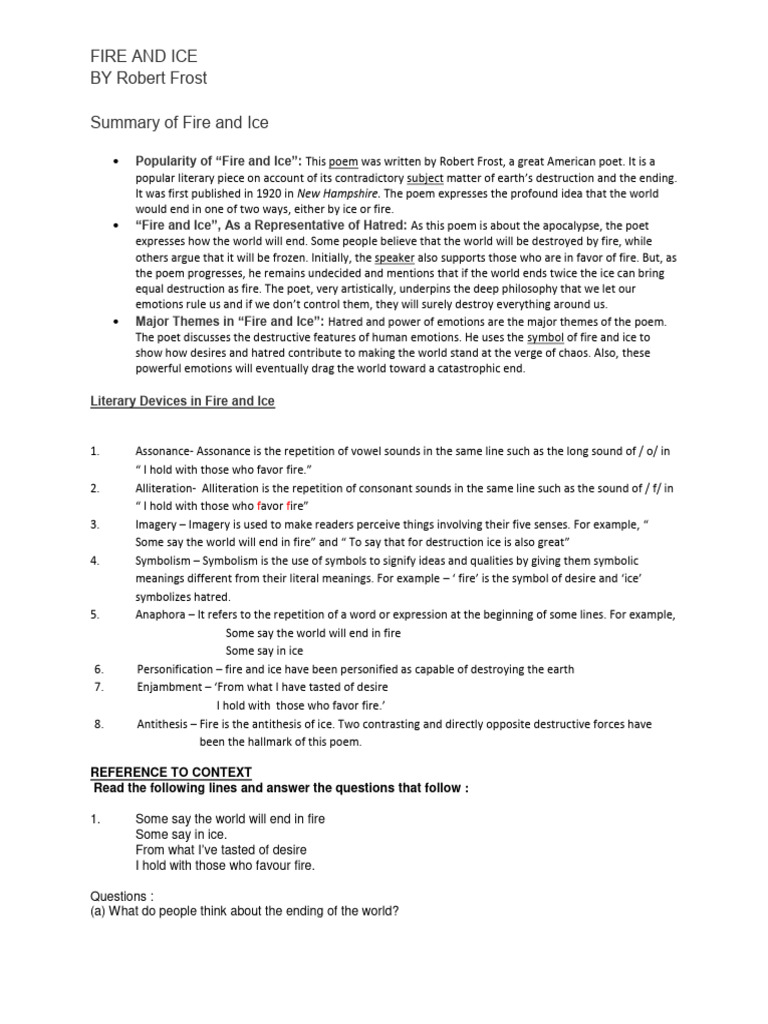 FIRE AND ICE part 2 | PDF | Poetry