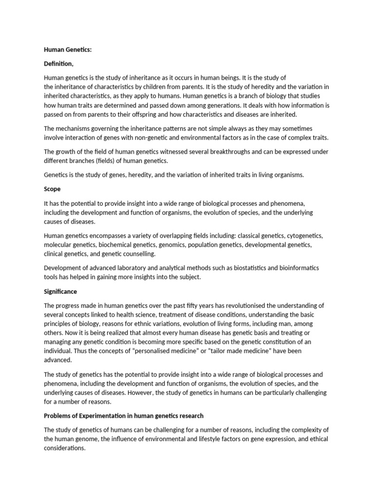 Overview of Human Genetics Study | PDF | Genetic Disorder | Dominance ...