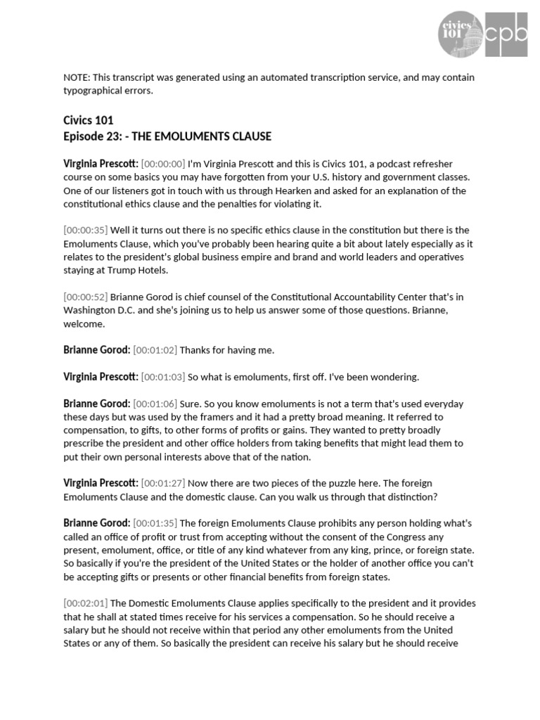Understanding the Emoluments Clause | PDF | Citizens For Responsibility ...