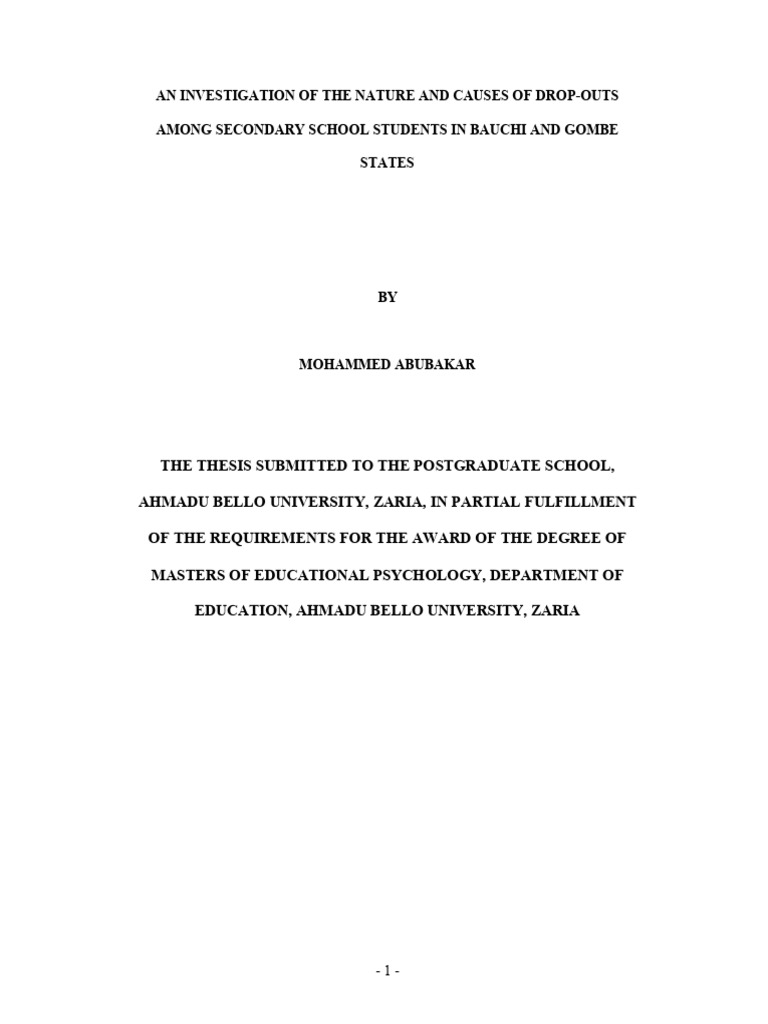 An Investigation of The Nature and Causes of Drop-Outs Among Secondary ...