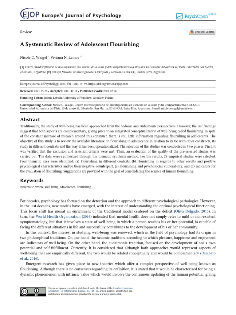 Systematic Review of Adolescent Flourishing | PDF | Well Being | Mental ...
