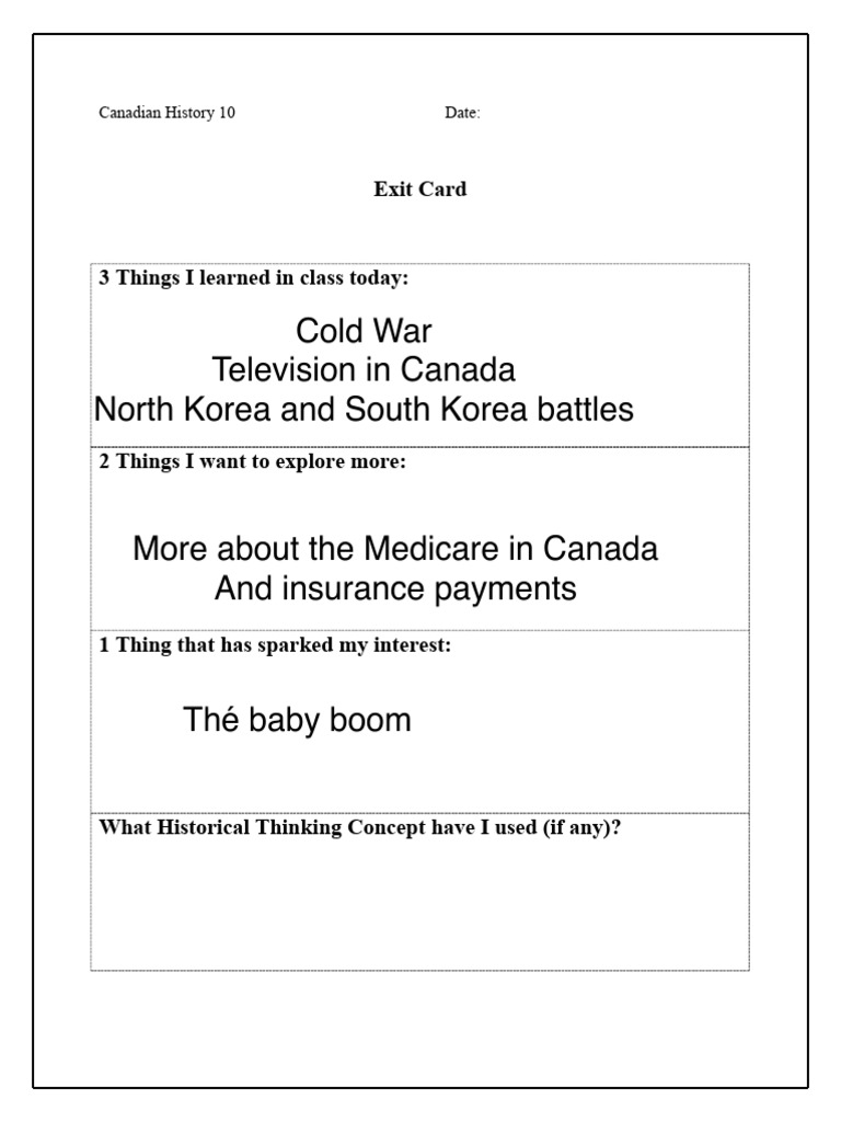 Canadian History Exit Card | PDF