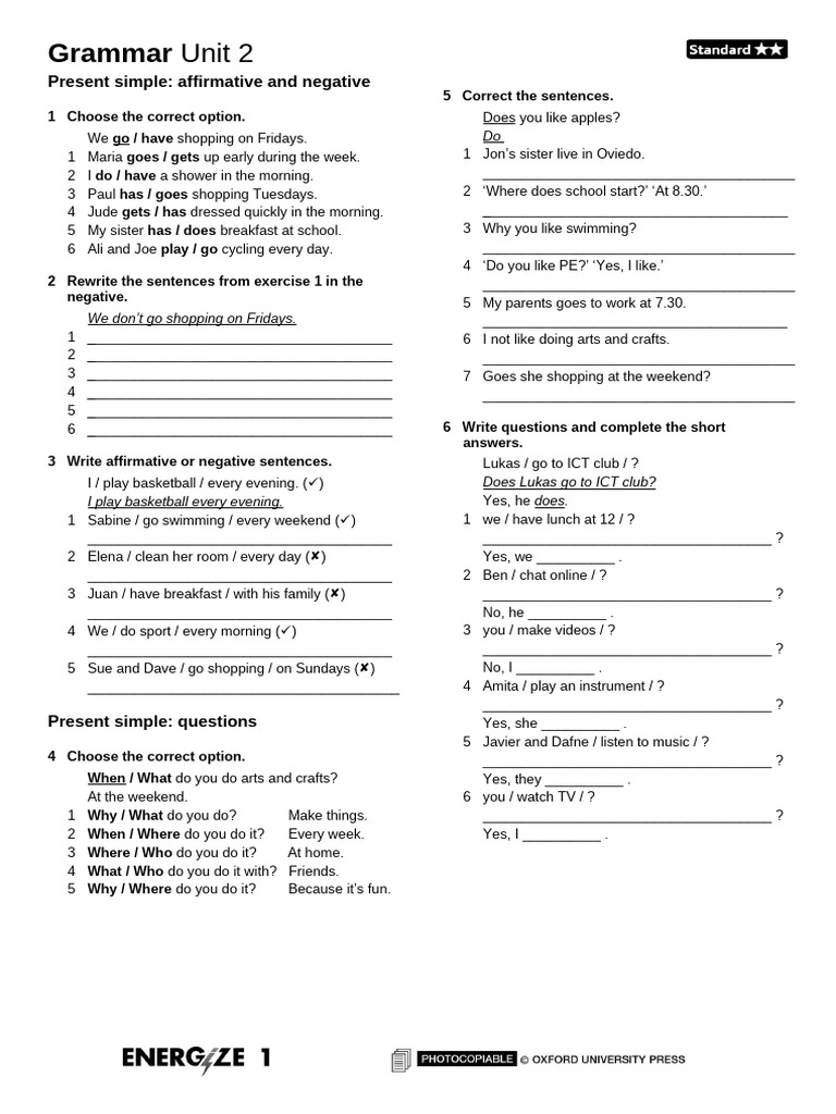 Energize1 G&V U2 STANDARD | PDF | Grammar | Linguistics