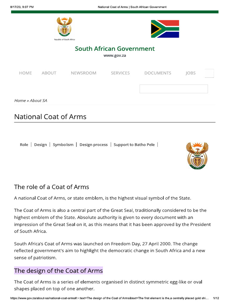 National Coat of Arms - South African Government | PDF