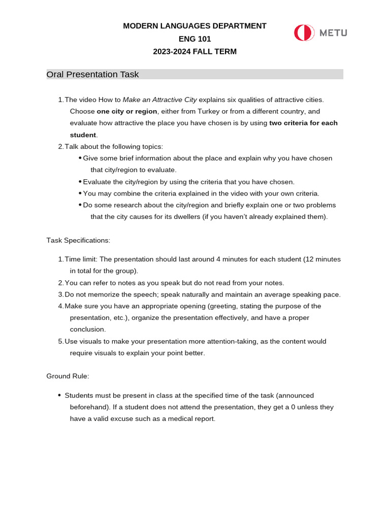 101 Oral Presentation Task | PDF