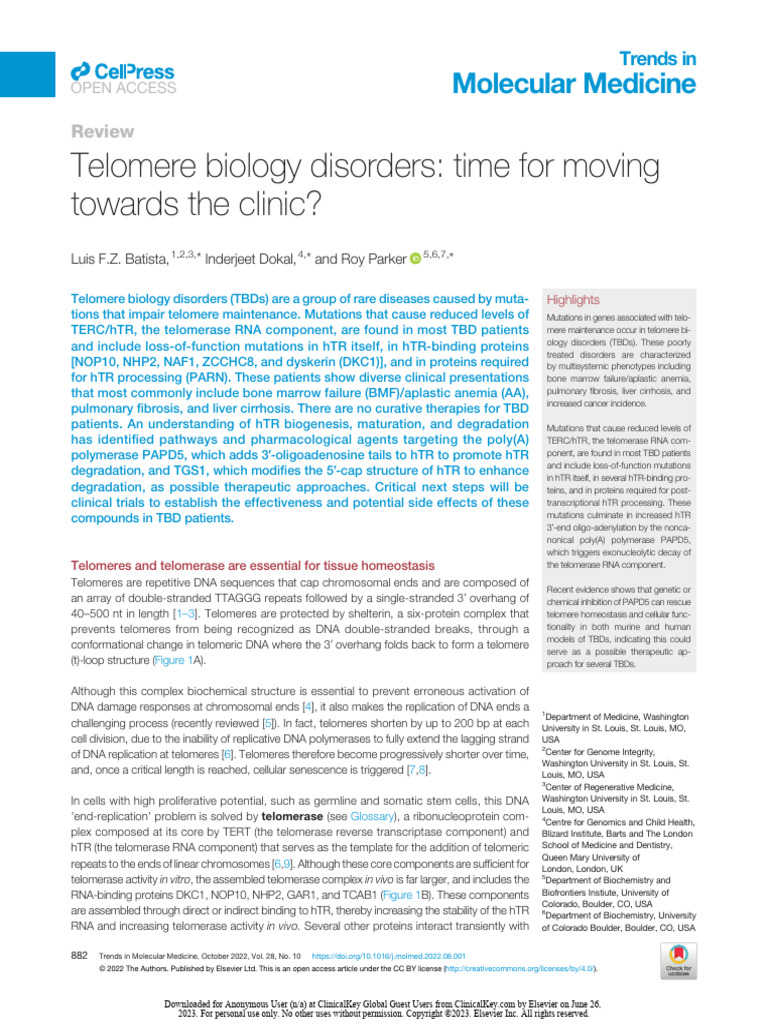 Telomere Biology Disorders: Clinical Insights | PDF | Telomere | Dna