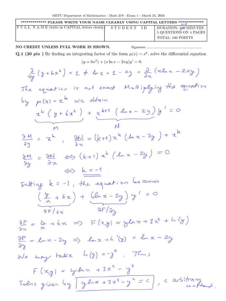 219-S24-Exam Sample Solutions | PDF
