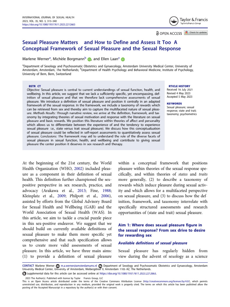 Sexual Pleasure Matters – and How to Define and Assess It Too. A Conceptual Framework of Sexual ...
