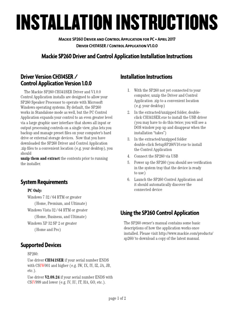 SP260 Installation Instructions | PDF | Installation (Computer Programs) | Microsoft Windows