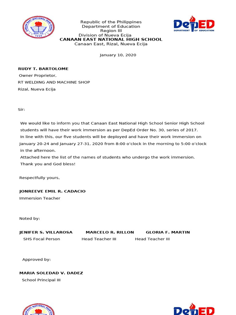 IMMERSION LETTER(SMAW) | PDF