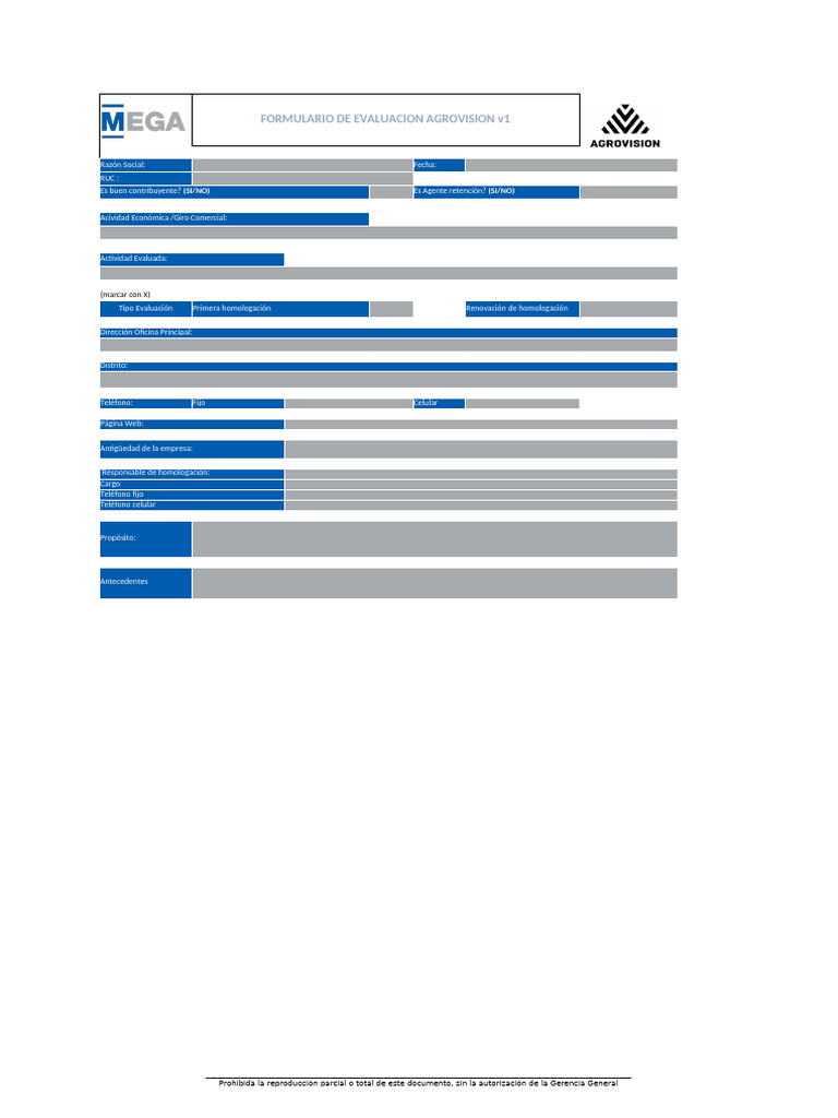 MEGA - Formulario Proceso de Homologación AGROVISION v1.0 | PDF | Póliza de seguros | Contabilidad