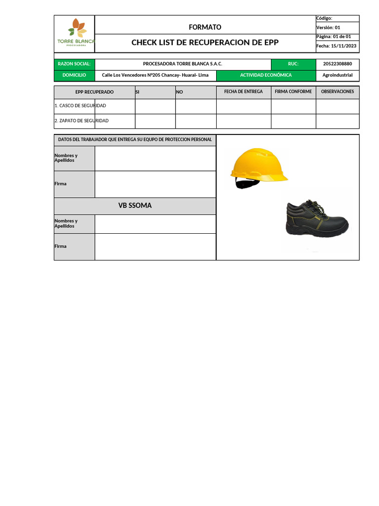 SSOMA - Check List de RECUPERACION DE EPP | PDF