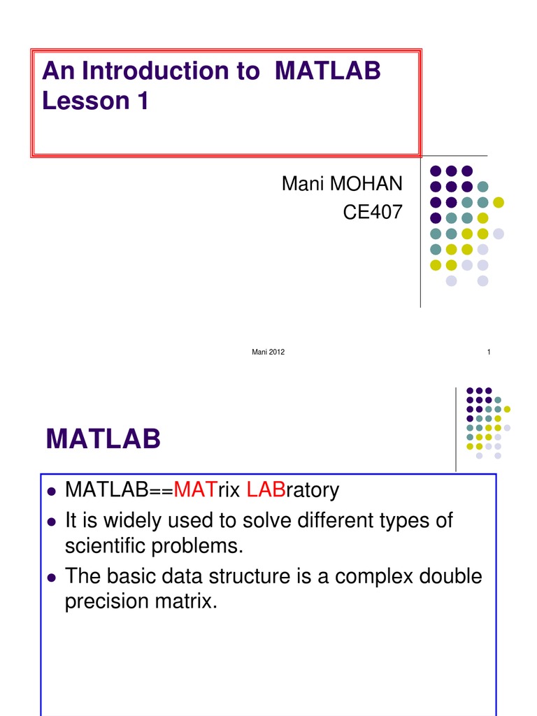 Lecture On Introduction To Matlab Pdf Matlab Zero Of A Function