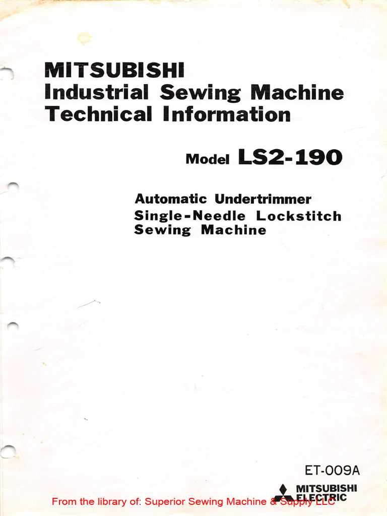 Mitsubishi LS2-190 Technical Information Manual | PDF | Sewing Machine | Screw