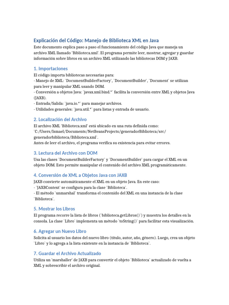Manejo de XML en Java con DOM y JAXB | PDF | Archivo de computadora | Java (lenguaje de ...
