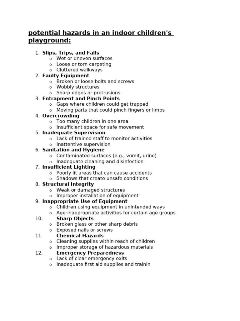 Indoor Playground Safety Risks | PDF