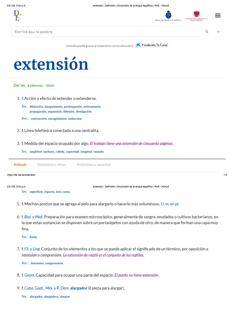 Extensión - Definición - Diccionario de La Lengua Española - RAE ...