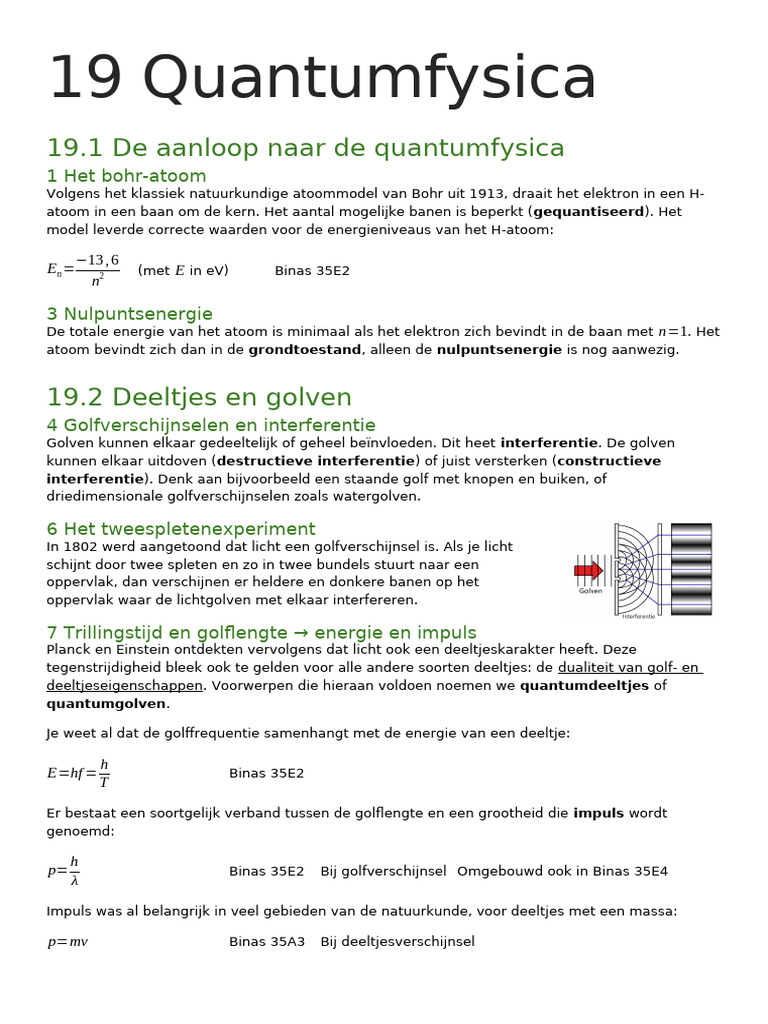 T02. Quantumfysica Samenvatting | PDF